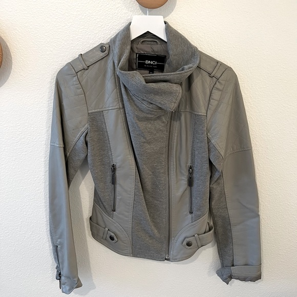 blanc noir | Jackets & Coats | Bnci Leather Cotton Motobiker Jacket In Gray | Poshmark